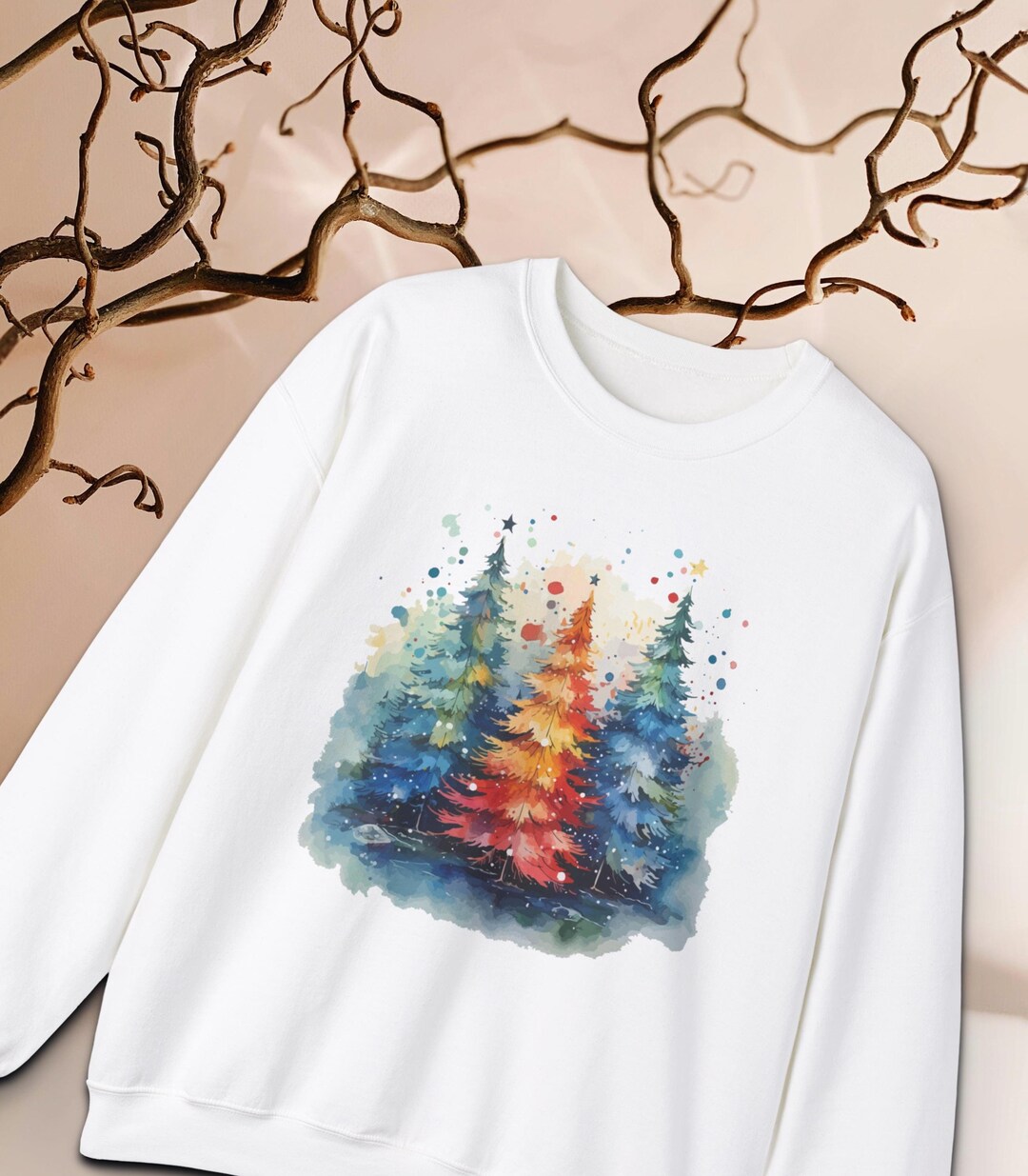 Christmas Crewneck Sweatshirt Colorful Winter Christmas Trees Cozy ...