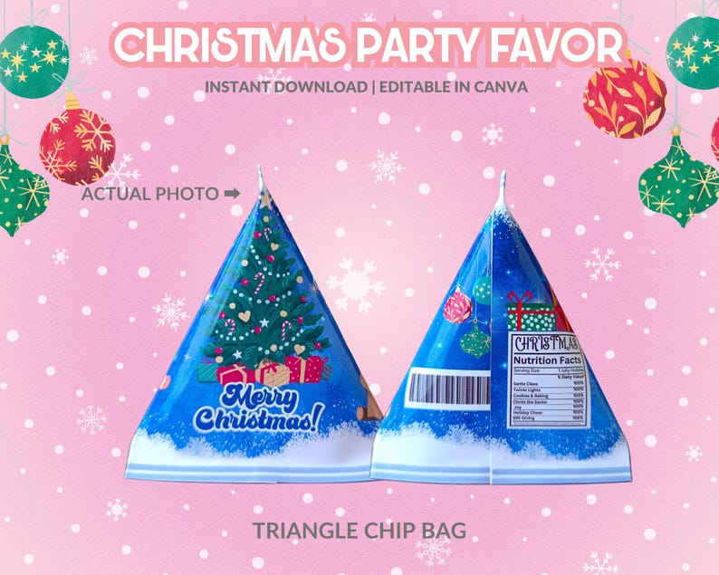 Christmas Party Triangle Chip Bag Holiday Favor Custom Snack Packaging ...