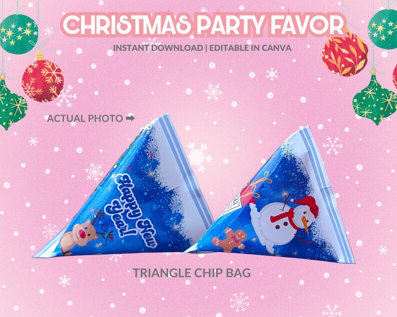 Christmas Party Triangle Chip Bag Holiday Favor Custom Snack Packaging ...