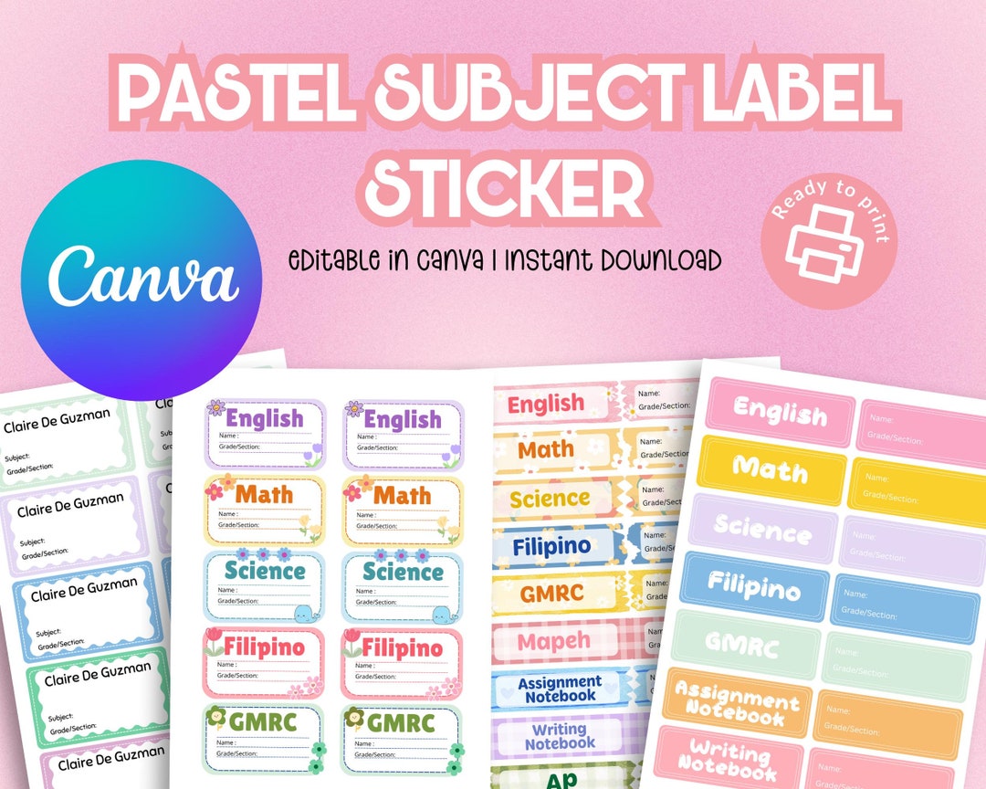 Subject Label Stickers School Subject Labels Notebook Labels Custom ...