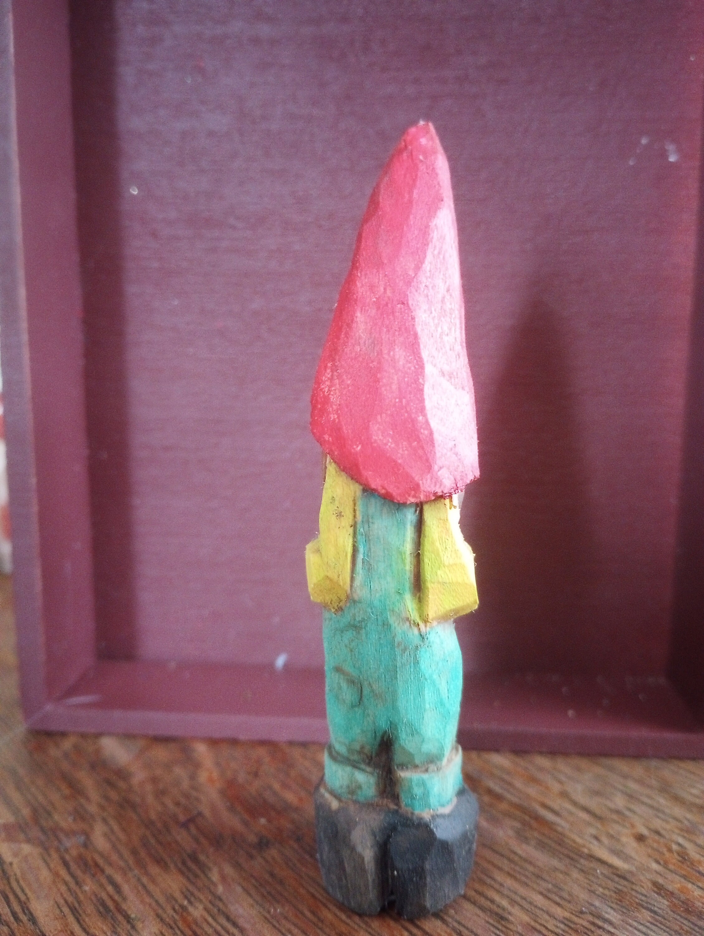 Hand Carved Wood Wooden Gnome Hand Painted Fairy Faerie Garden Primitve ...