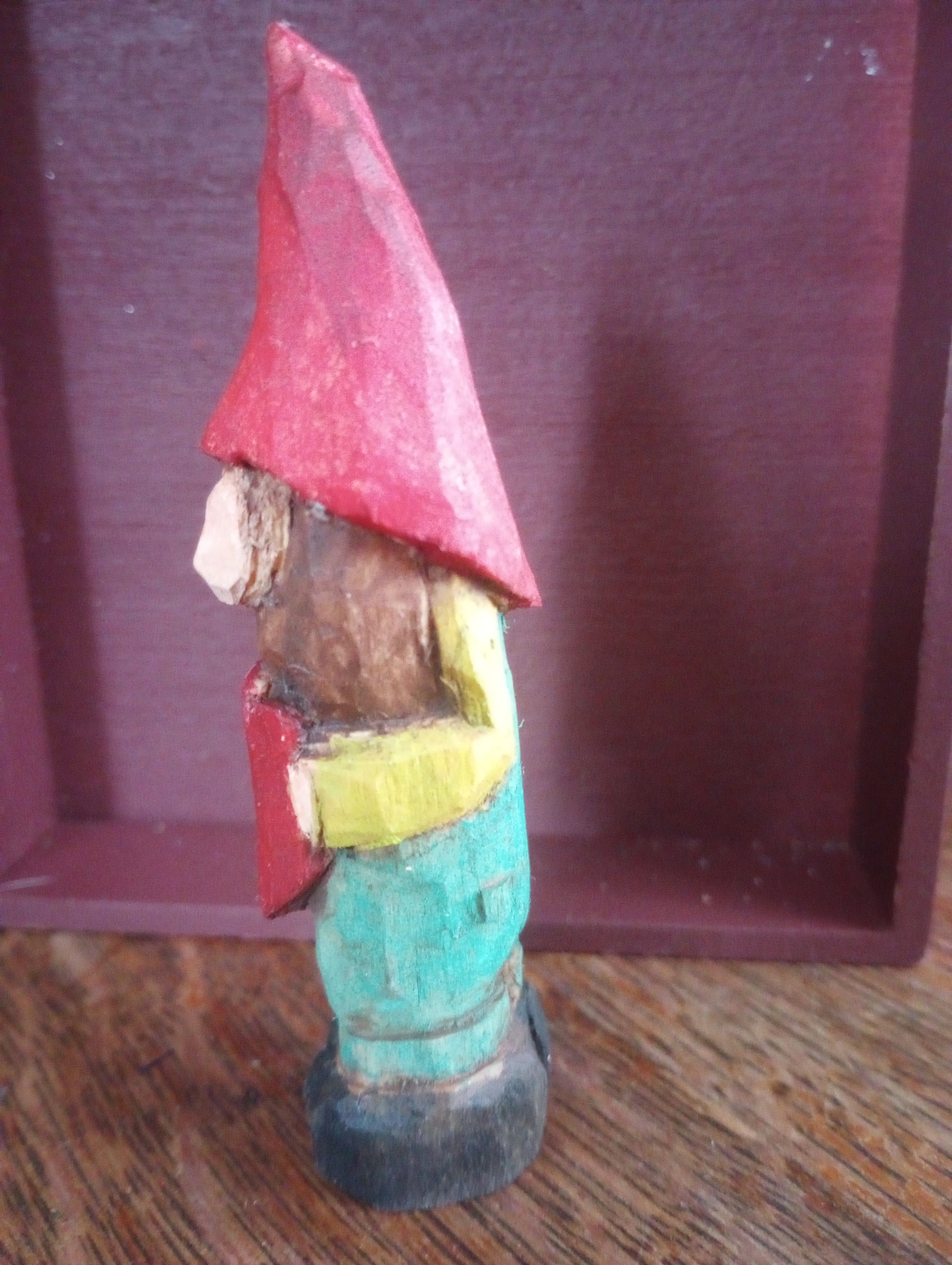 Hand Carved Wood Wooden Gnome Hand Painted Fairy Faerie Garden Primitve ...