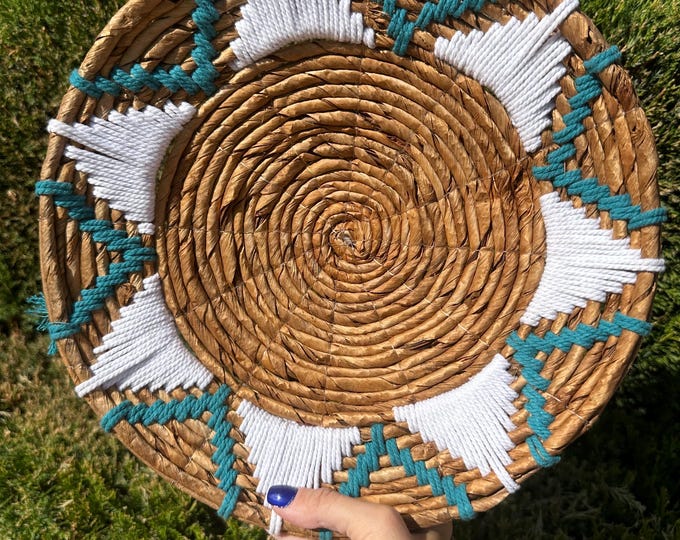 Boho Western Turquoise and White Hanging Wall Basket, Western Wall ...