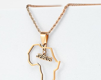 18K Gold Plated Africa Map Necklace: Jesus Charm, Christian Jewelry - Etsy