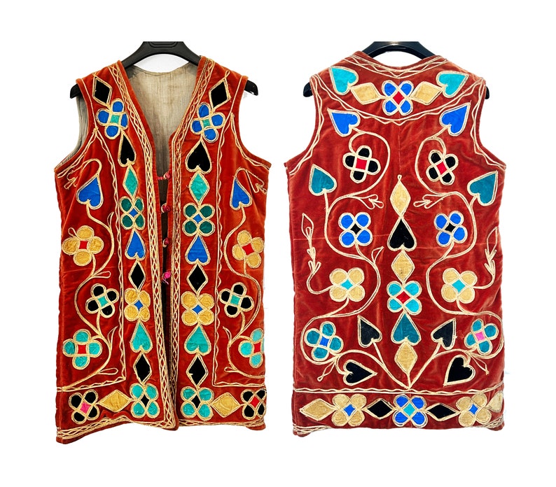Antique Folk Vest - Costume - Velvet Embroidered - Long Gilet - Vintage ...