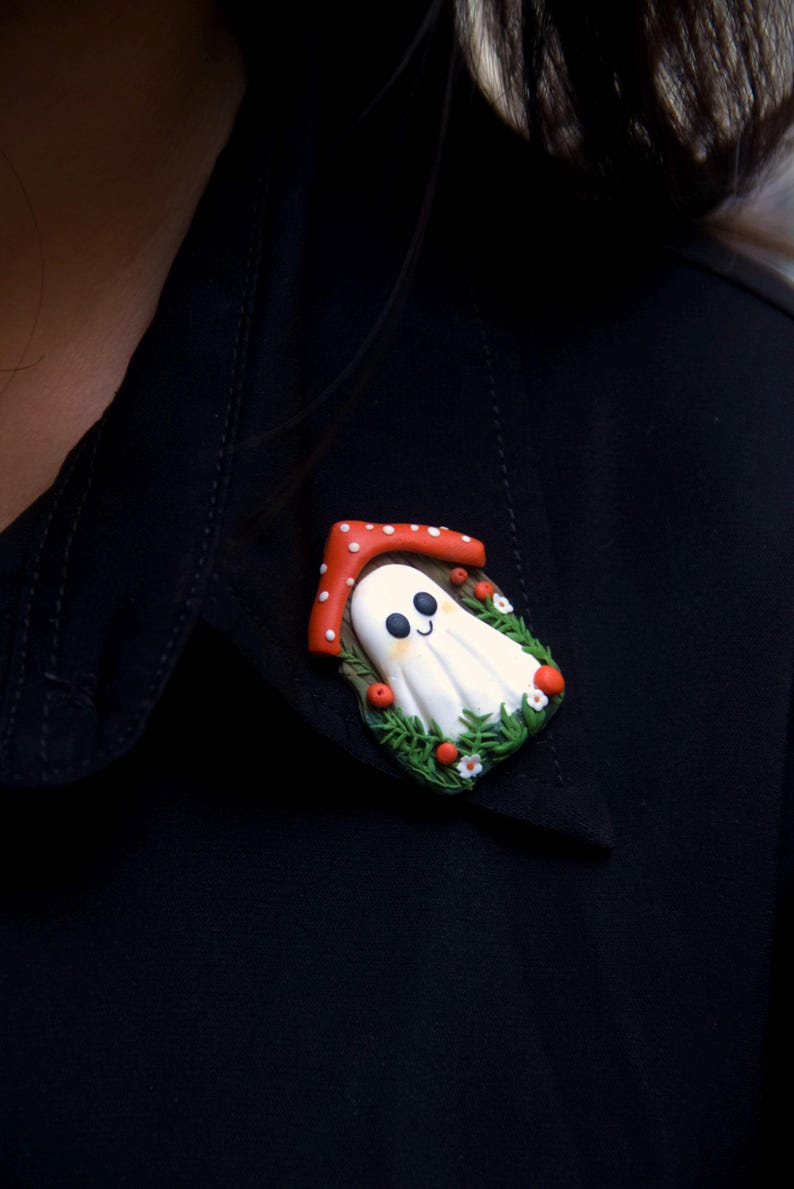 Halloween Polymer Clay Pin Cute Ghost Pin Badge Boho Halloween Spooky ...