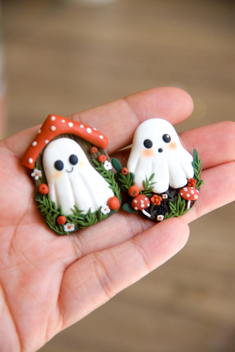 Halloween Polymer Clay Pin Cute Ghost Pin Badge Boho Halloween Spooky ...