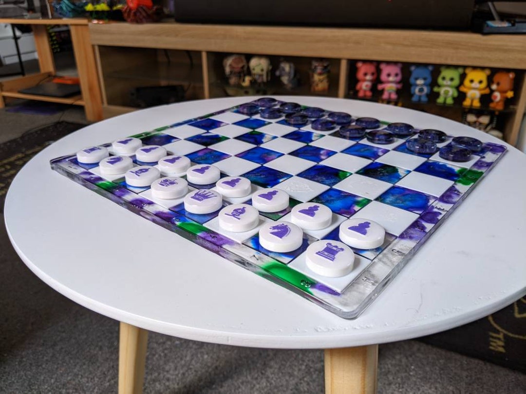 Token Chess Set Handmade Resin Pieces and Board Watercolour Ink ...
