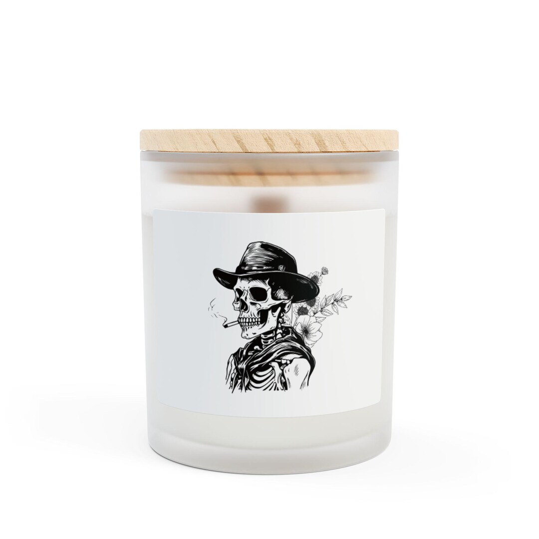 Skull Cowboy Candle | Unique Frosted Glass Candle, Home Decor, Boho ...