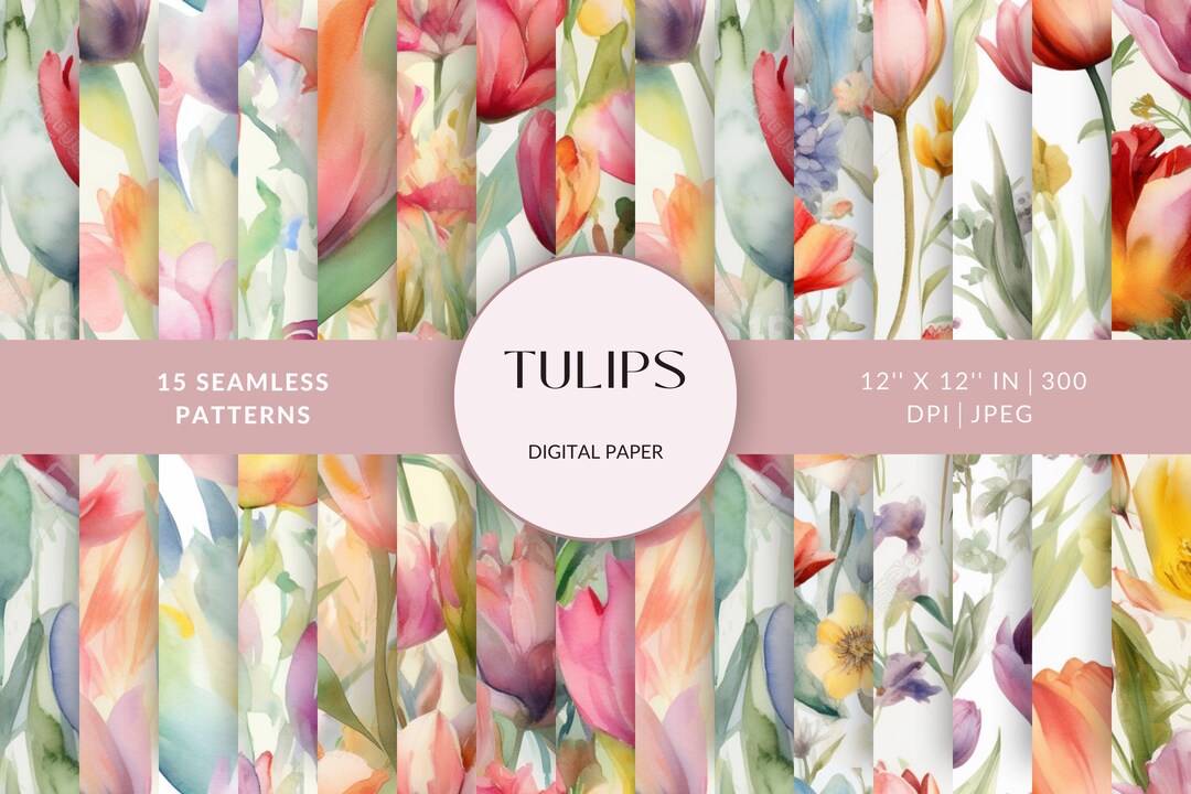 15 Tulips Flower Patterns Digital Paper, Flowers Seamless Pattern ...