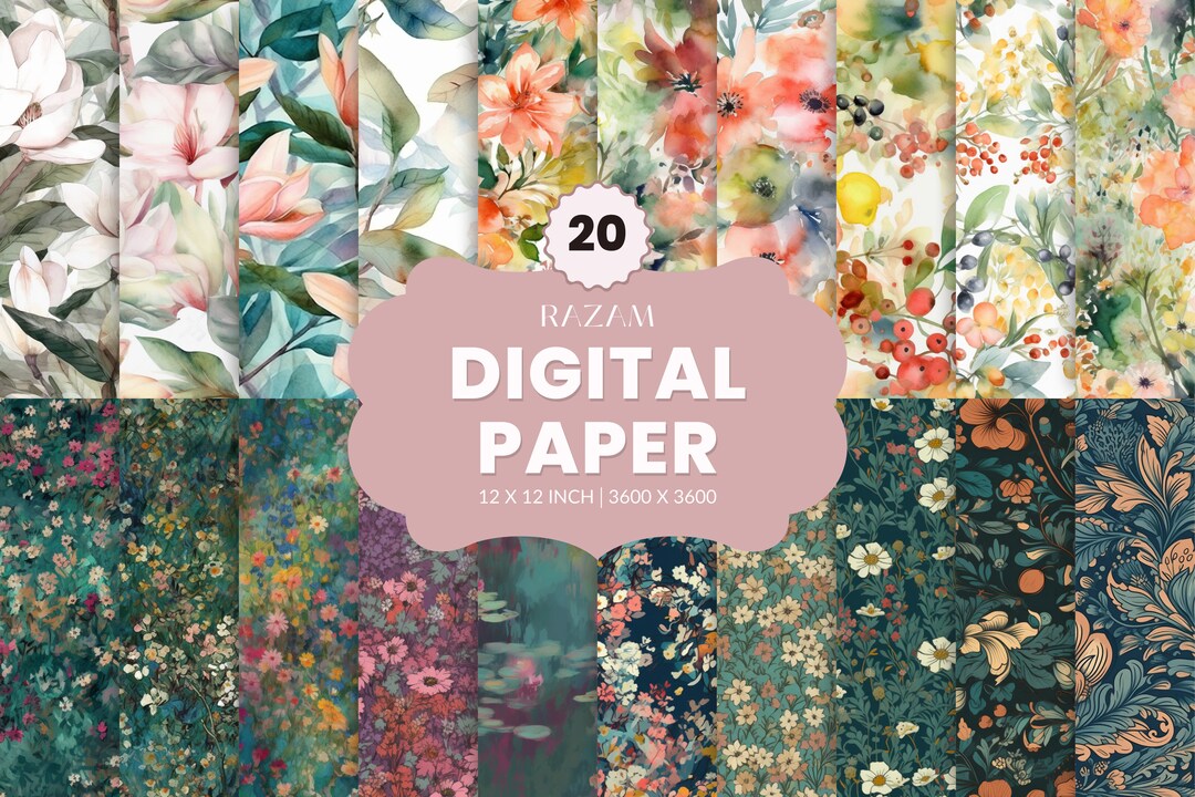 Patrón de flores, papel digital de flores, patrón sin costuras de ...