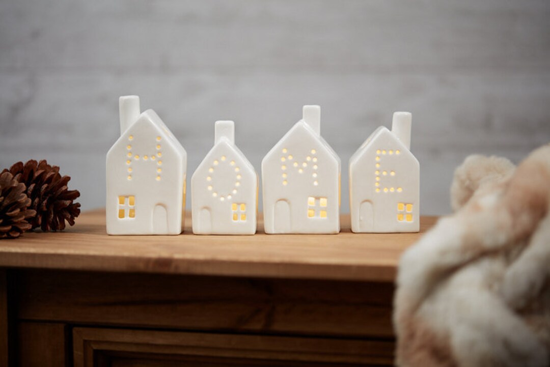 Christmas Ceramic Light up Houses Home Set of Four - Etsy UK