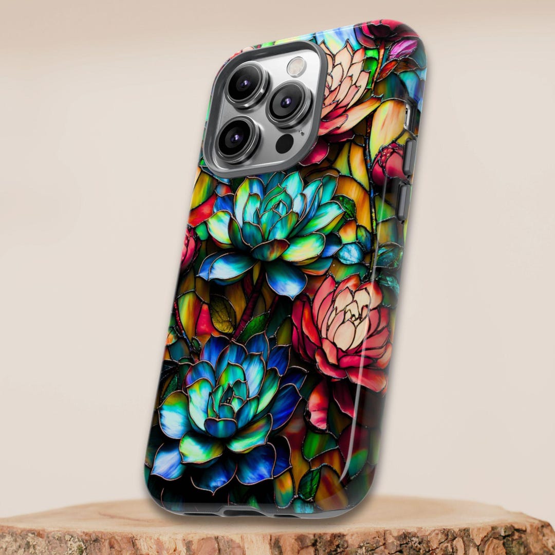 Succulent Phone Case Faux Stained Glass Phone Case, Tough Case Fits ...