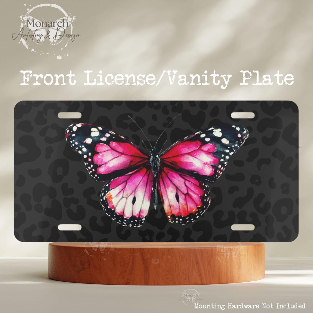 Black Leopard and Pink Butterfly Front License Plate for Women and ...