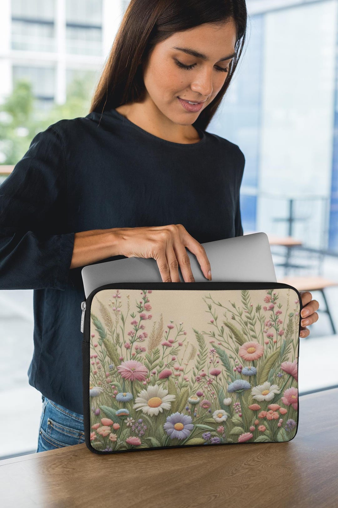 Wildflowers Faux Boho Embroidery Laptop Sleeve, Laptop Case, Laptop Bag ...
