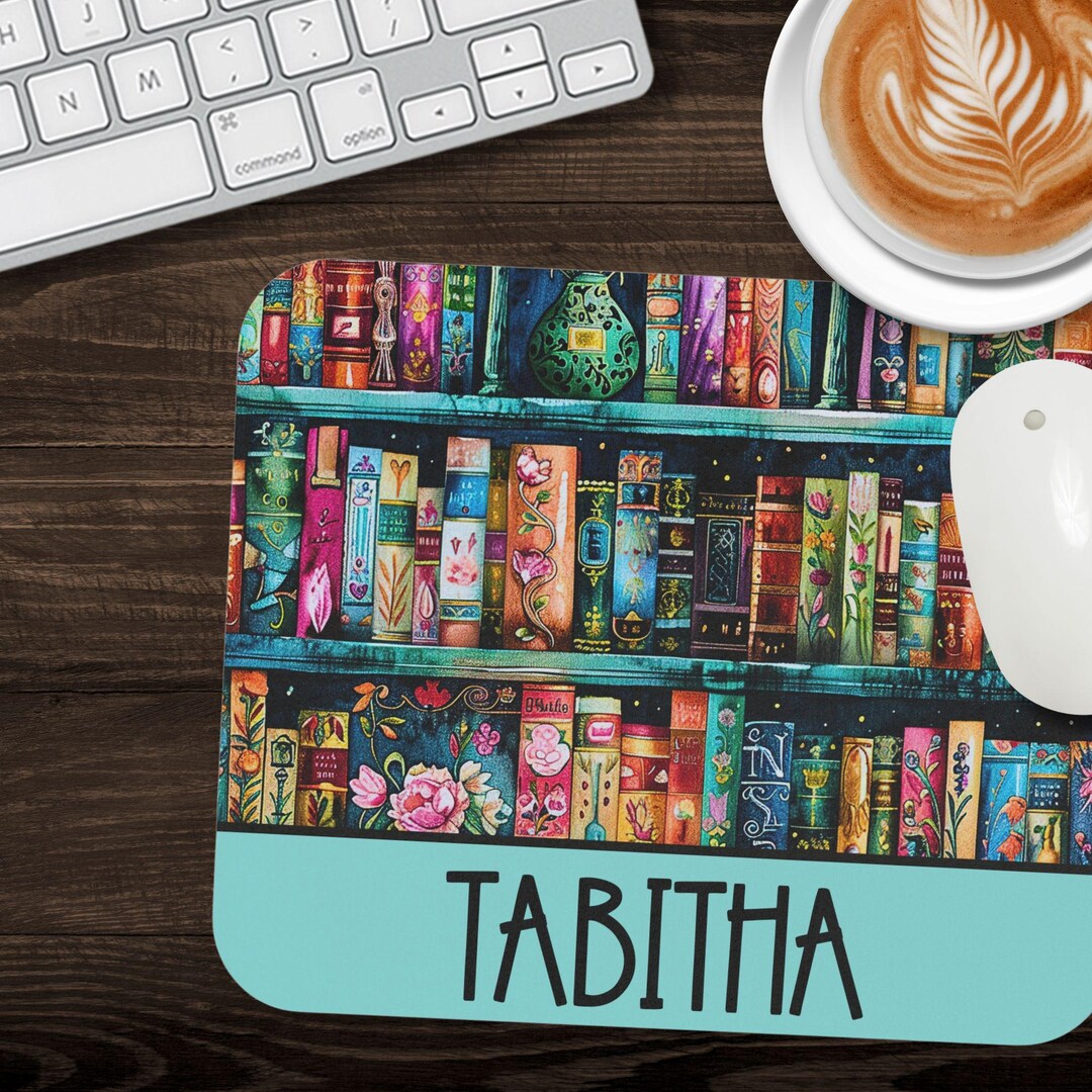 Vintage Boho Library Mouse Pad, Personalized, Books, Cute Computer Accessories Girly Preppy ...
