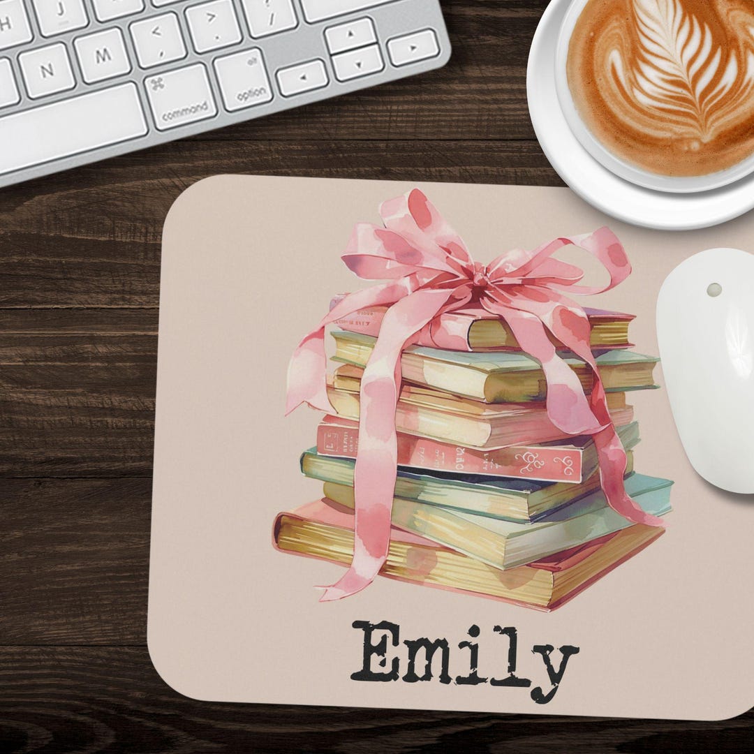 Coquette Books Pink Bow Mouse Pad, Personalized, Cute Computer ...