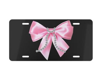 Coquette License Plate With White Bow Black Background Bow and Pearls ...