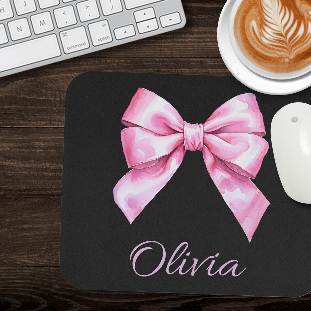 Pink Bow Mouse Pad Black, Cute Mousepad, Coquette Computer Accessories ...