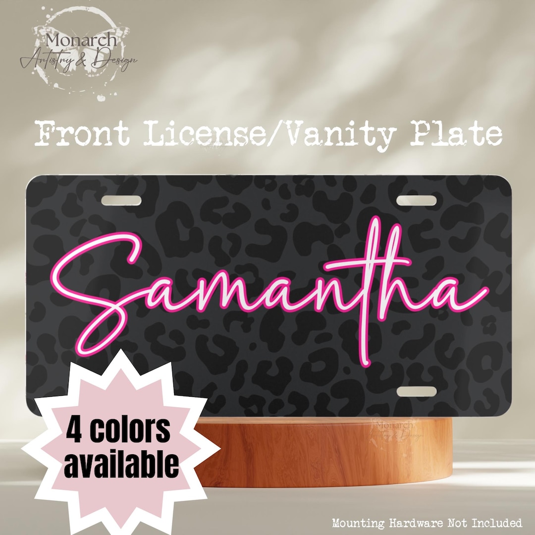 Personalized Front License Plate for Women and Teens, Black Leopard ...