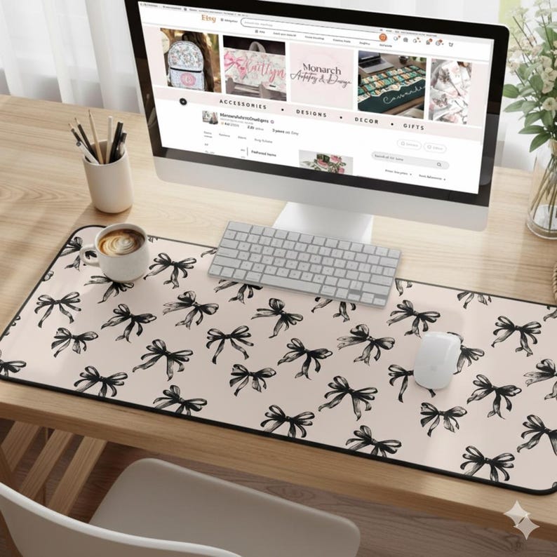 Minimalistic Black Bows Desk Mat: Large Custom Preppy Coquette Gaming ...