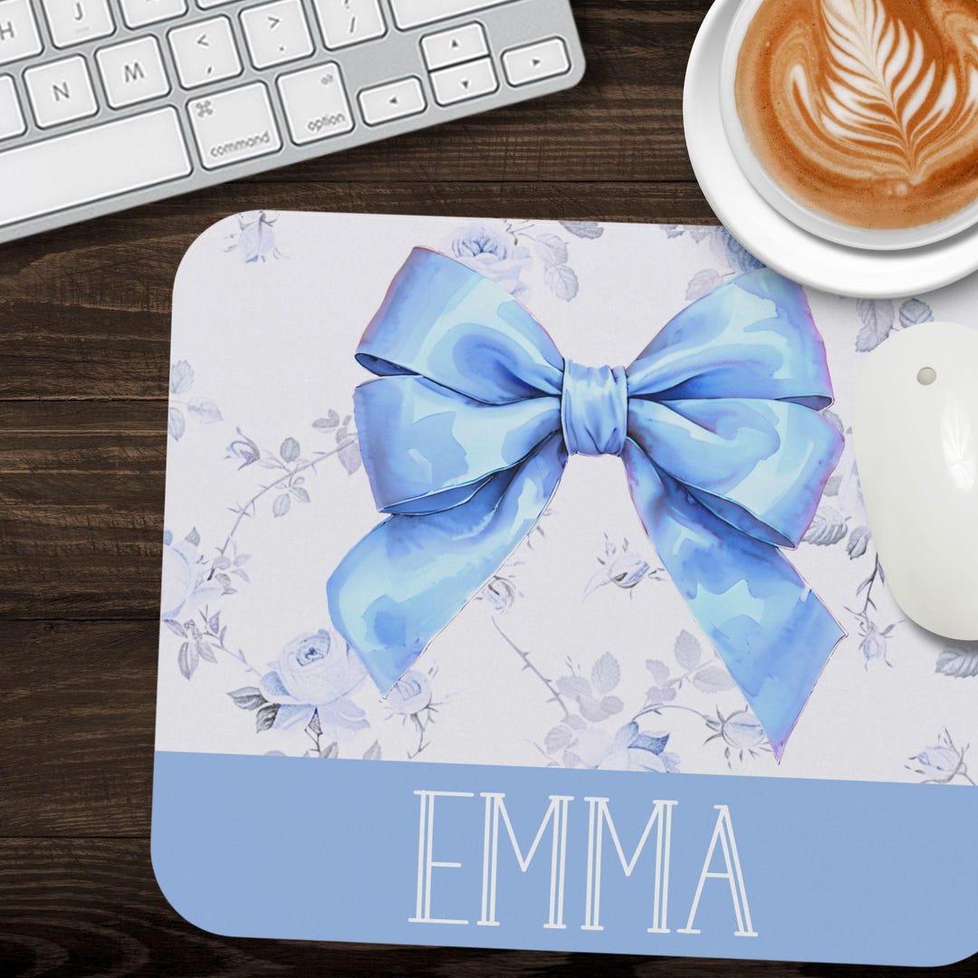 Blue Bow Mouse Pad Personalized Cute Mousepad Coquette Computer ...