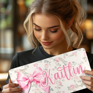 Pink Bow Front License Plate for Women, Personalized, Coquette Bow ...