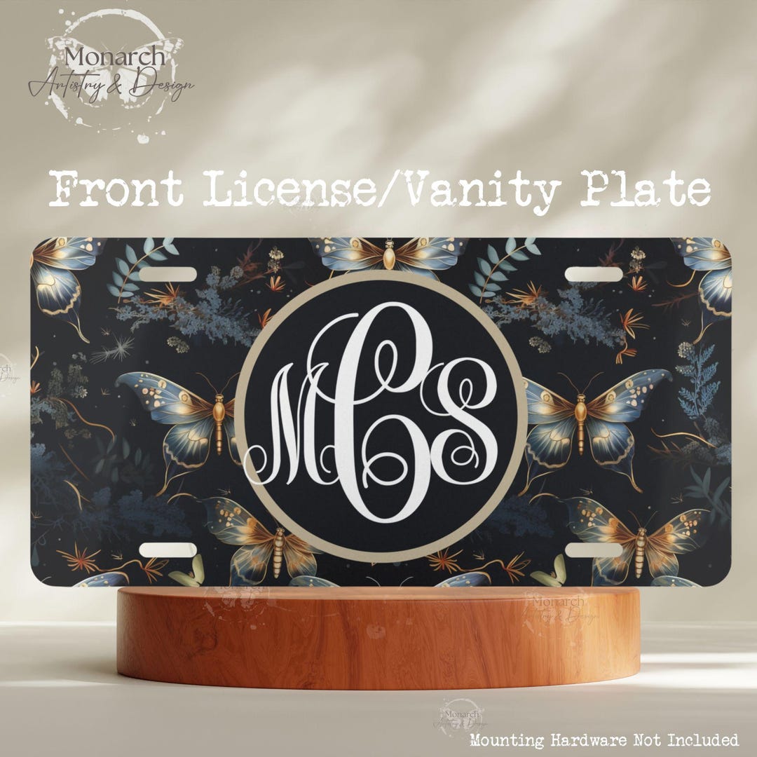 Gothic Moths License Plate for Women, Monogram Car Accessories Witchy ...