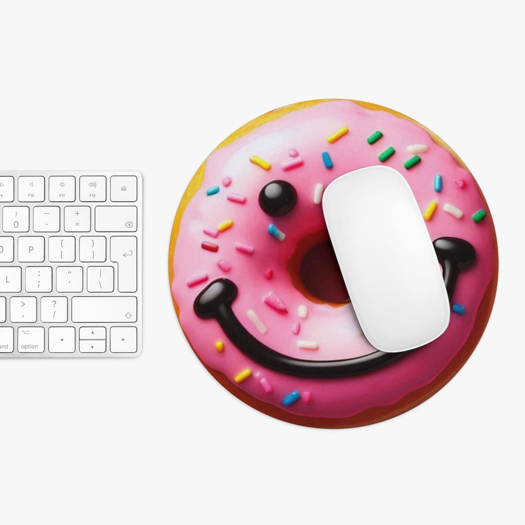 Smiley Face Iced Doughnut Mouse Pad Donut With Sprinkles Realistic ...