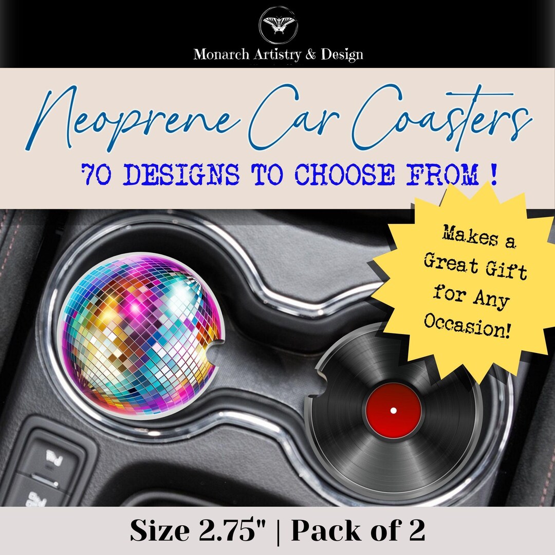 Car Coasters, Set of 2, Neoprene, 70 Designs to Choose From, Floral ...
