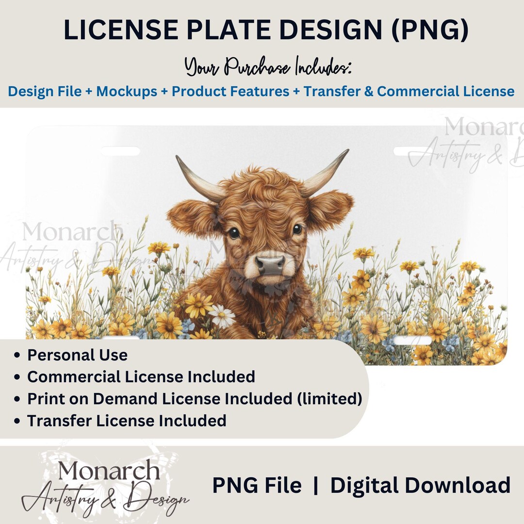Highland Cow Front License Plate PNG, License Plate Design Sublimation ...