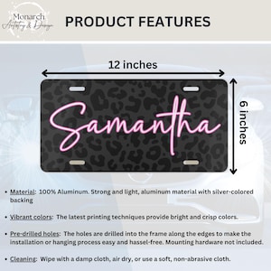 Personalized Front License Plate for Women and Teens, Black Leopard ...