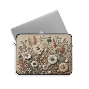 Boho Wildflower Faux Embroidery Laptop Sleeve, Cute Laptop Case, Laptop ...
