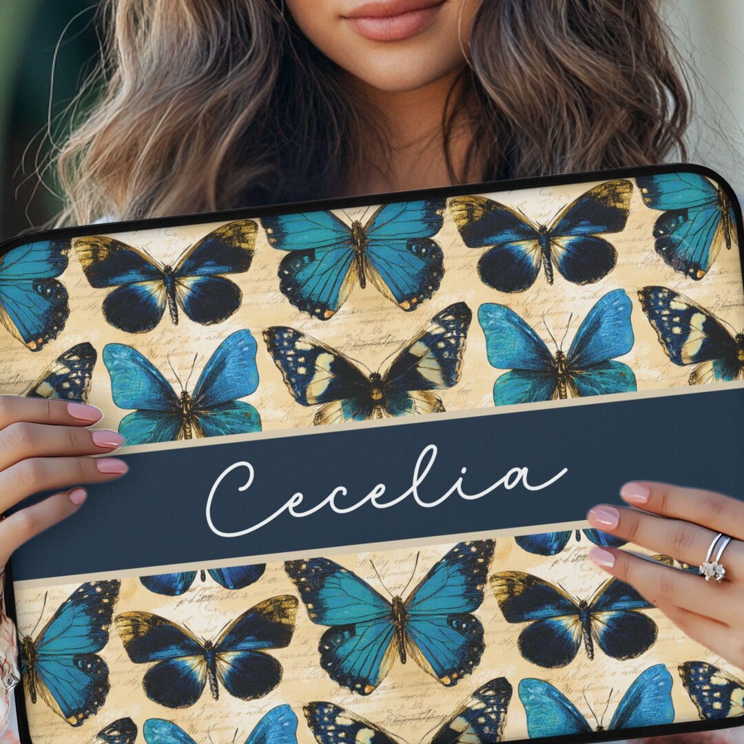 Vintage Blue Butterflies Laptop Sleeve: Fits MacBook and Ipad ...