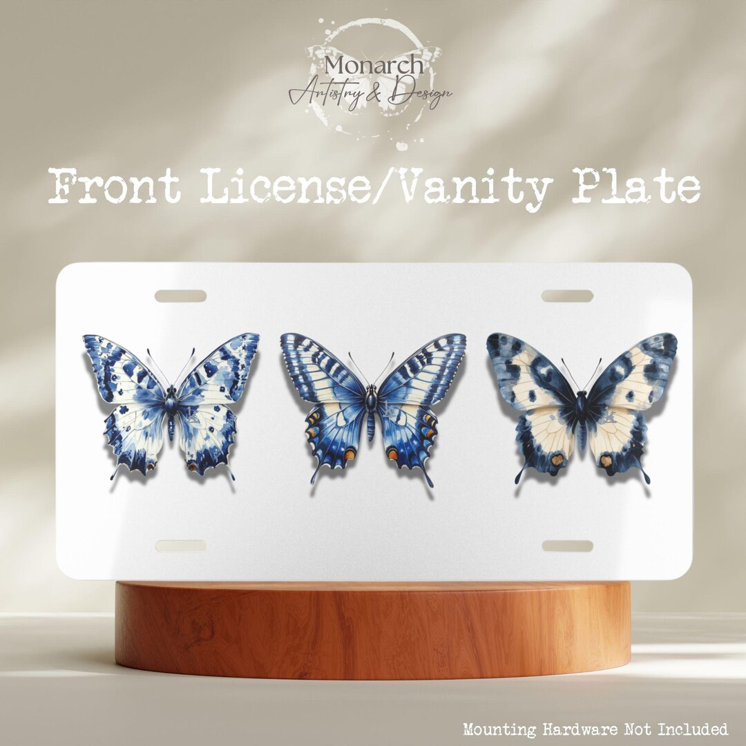 Butterfly Front License Plate for Women, Blue Toile Butterflies, Cute ...