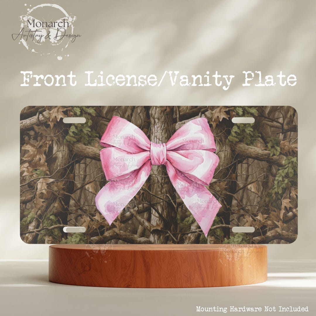 Camo Pink Bow Front License Plate for Women, Camouflage, Female Hunter ...