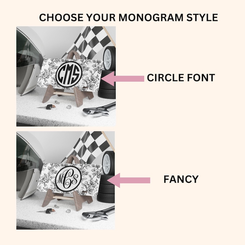 Monogrammed Floral Front License Plate for Women, Preppy Black and ...