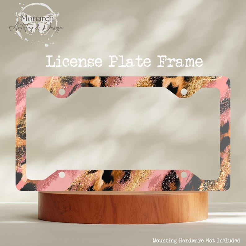 License Plate Frame - Leopard Animal Print With Pink and Gold Accents ...