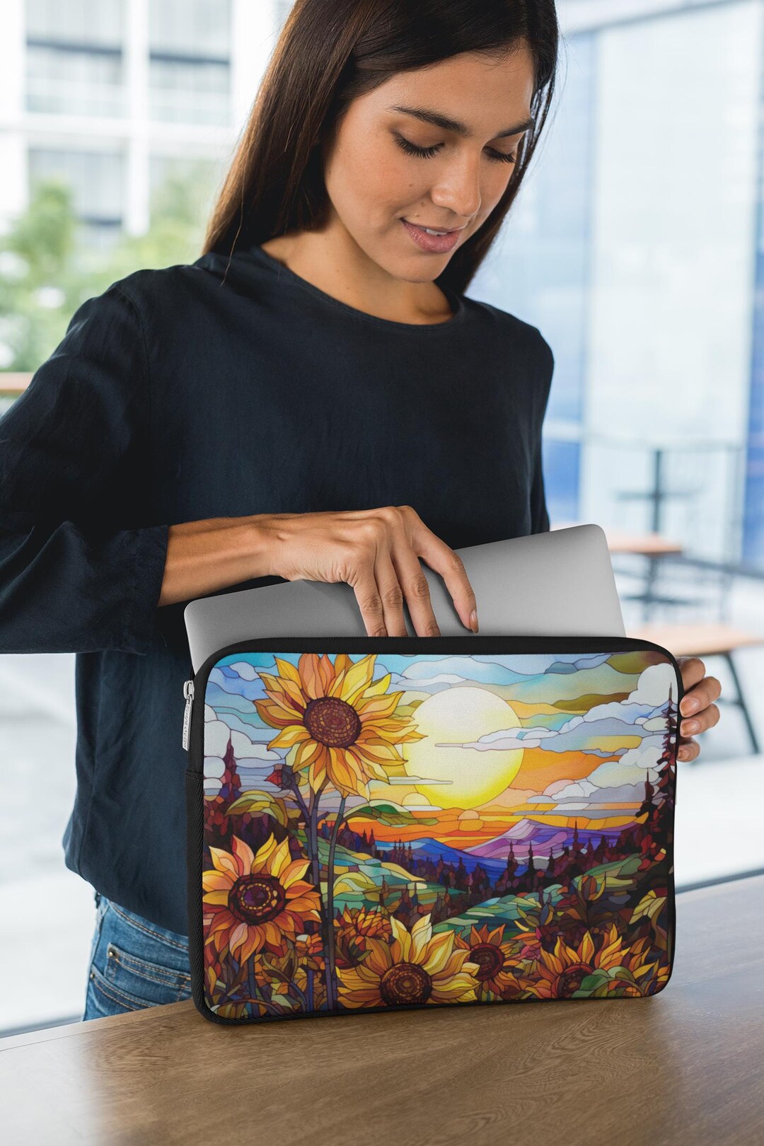 Sunflowers Laptop Sleeve, Stained Glass Aesthetic, Computer Case ...