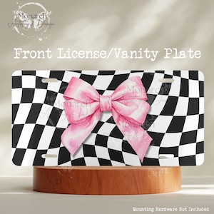 Pink Coquette Bow Front License Plate for Women, Black and White ...