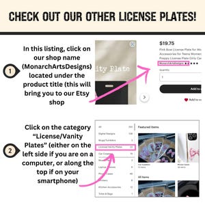 Pink Bow License Plate for Women, Cute Pink Car Accessories for Teens ...