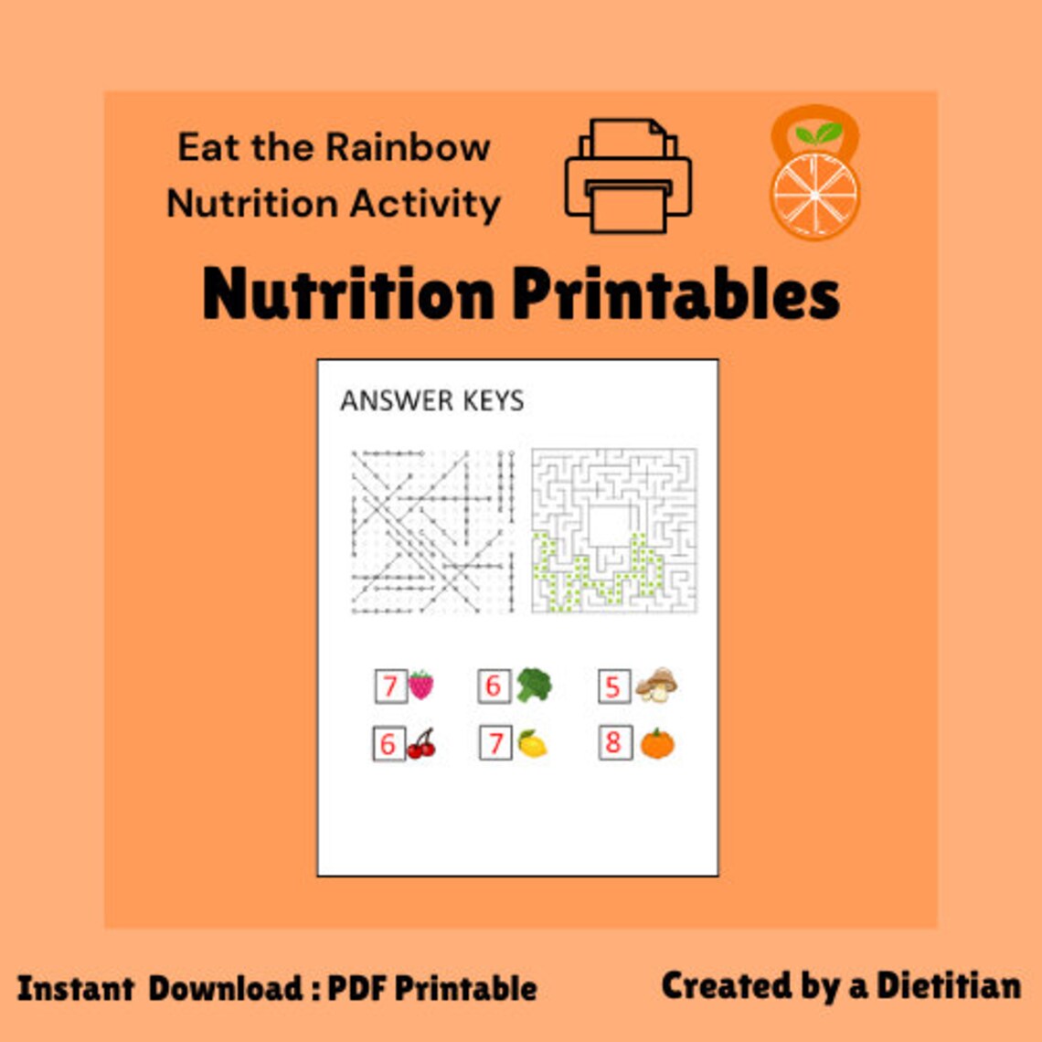 Eat the Rainbow, Nutrition Activity Food Worksheets Instant Download ...