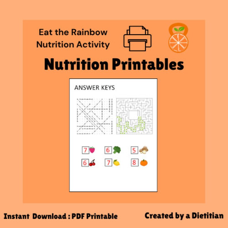 Eat the Rainbow, Nutrition Activity Food Worksheets Instant Download ...