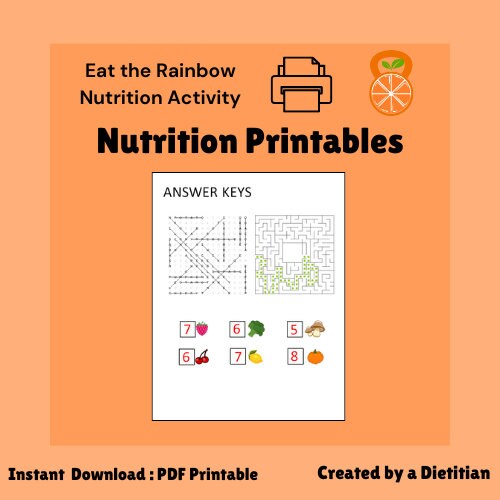 Eat the Rainbow, Nutrition Activity Food Worksheets Instant Download ...