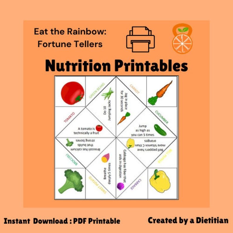 Eat the Rainbow Fortune Teller Printables: Kids Nutrition Activity (PDF ...