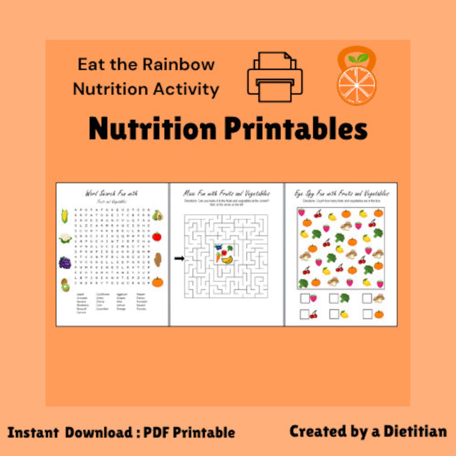 Eat the Rainbow, Nutrition Activity Food Worksheets Instant Download ...