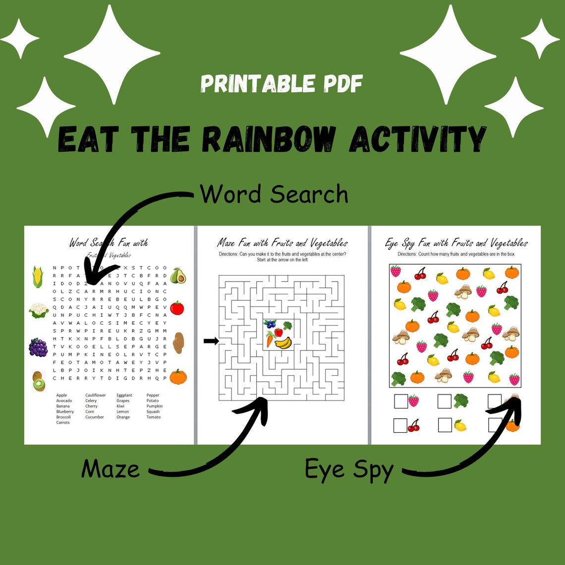 Eat the Rainbow, Nutrition Activity Food Worksheets Instant Download ...