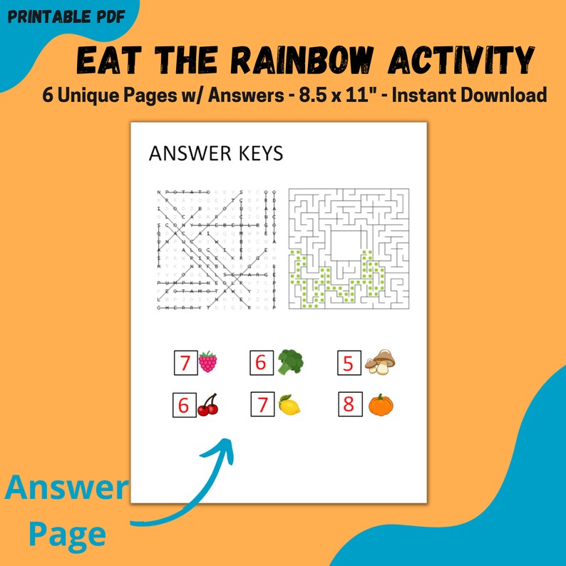 Eat the Rainbow Nutrition Activity Food Worksheets Instant | Etsy