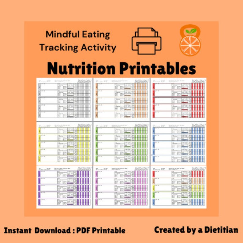 Mindful Eating Journal Printable PDF, Meal Tracker, Health and Wellness ...