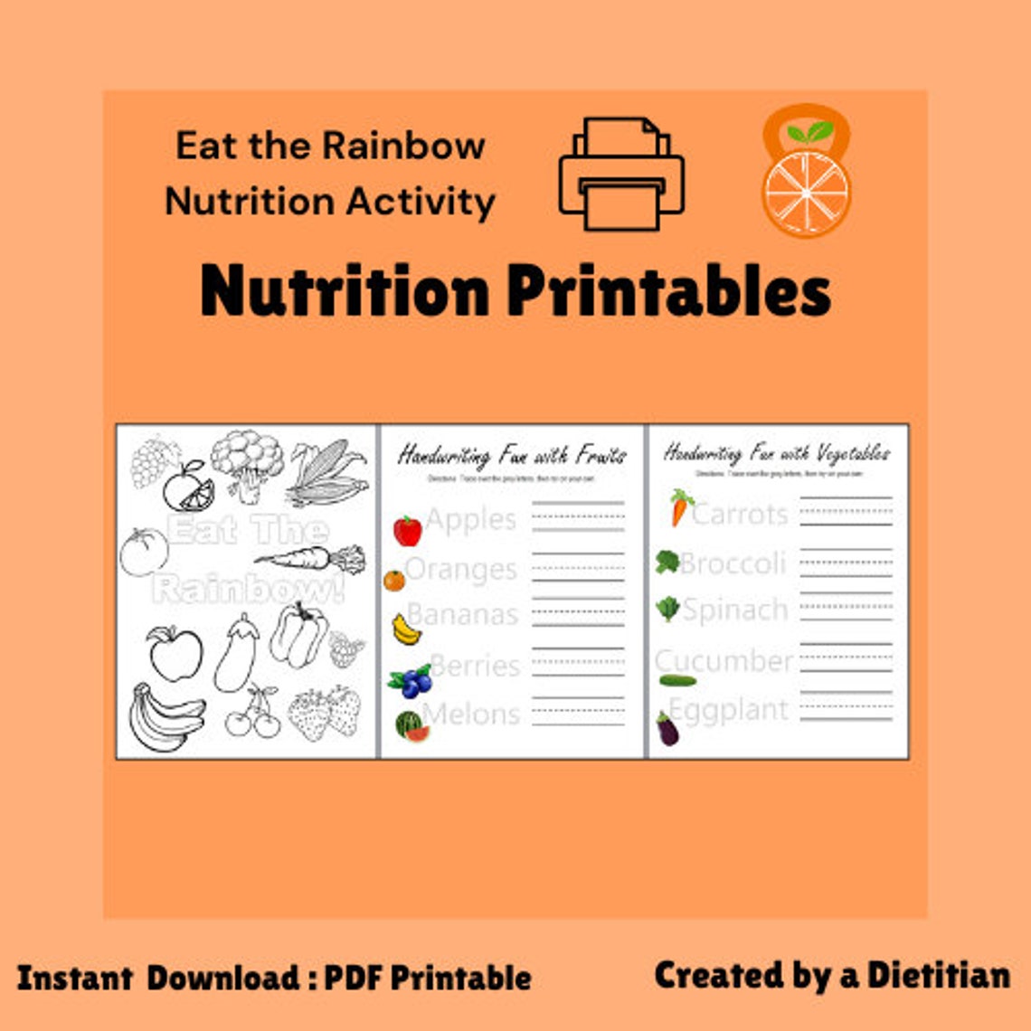 Eat the Rainbow, Nutrition Activity Food Worksheets Instant Download ...